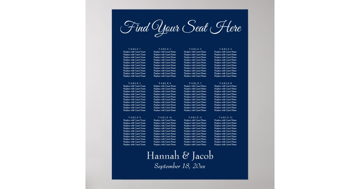 Simple Navy Blue Wedding Reception Seating Chart | Zazzle