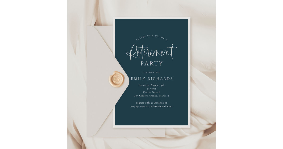 Simple Navy Calligraphy Script Retirement Party Invitation | Zazzle