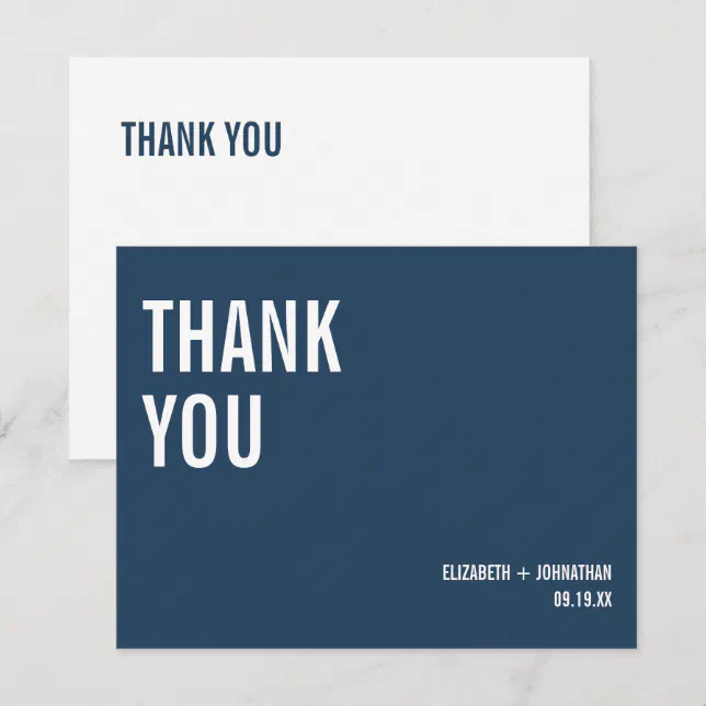 Simple Navy Typography Wedding Thank You Card | Zazzle