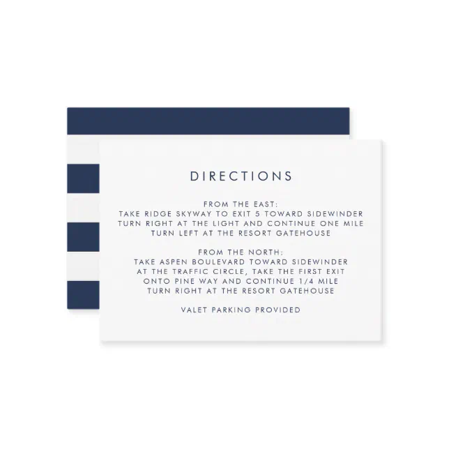Simple Navy & White Direction Cards | Zazzle