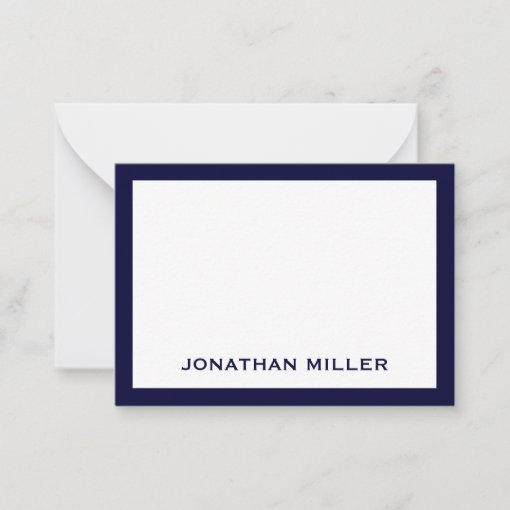 Simple Navy White Typographic Name Note Card | Zazzle