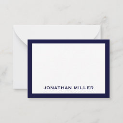 Simple Navy White Typographic Name Note Card | Zazzle