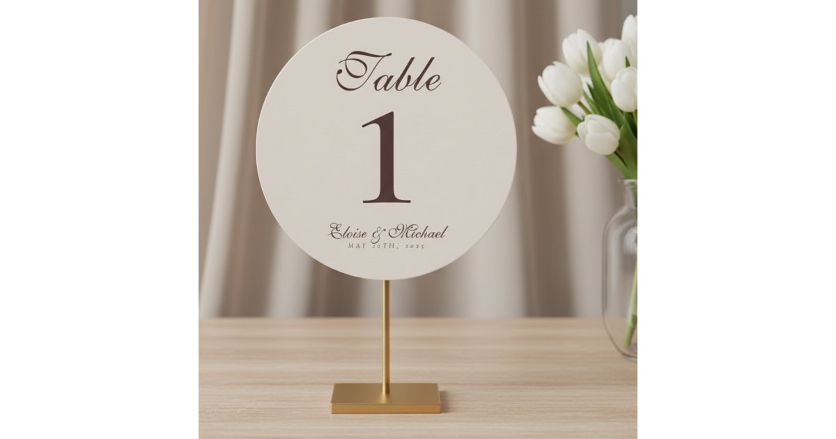 Simple Neutral Brown Wedding Table Number | Zazzle