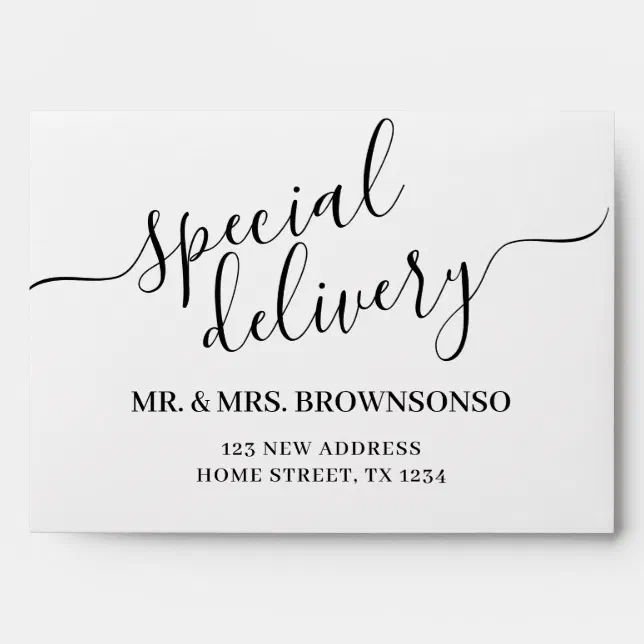 Simple new home special delivery newly weds envelope | Zazzle
