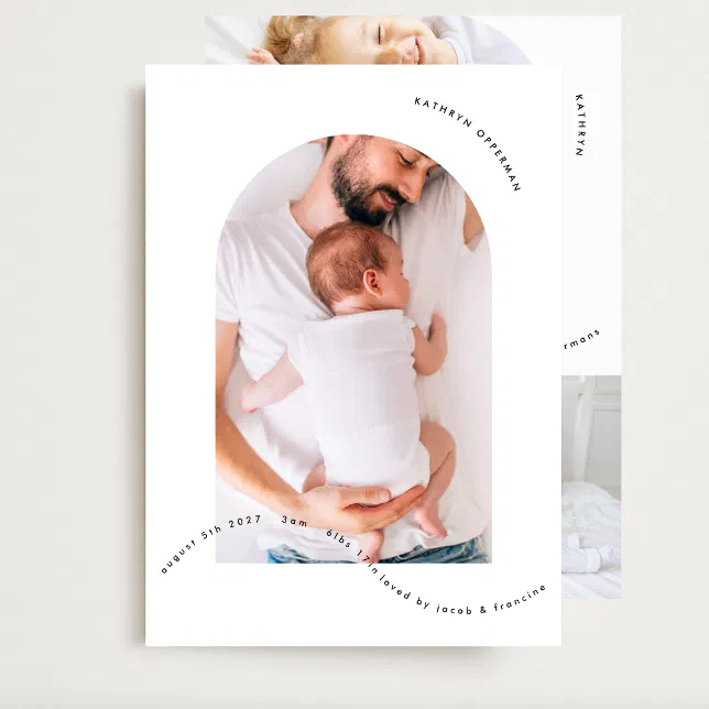 simple newborn arch photo collage baby birth announcement | Zazzle