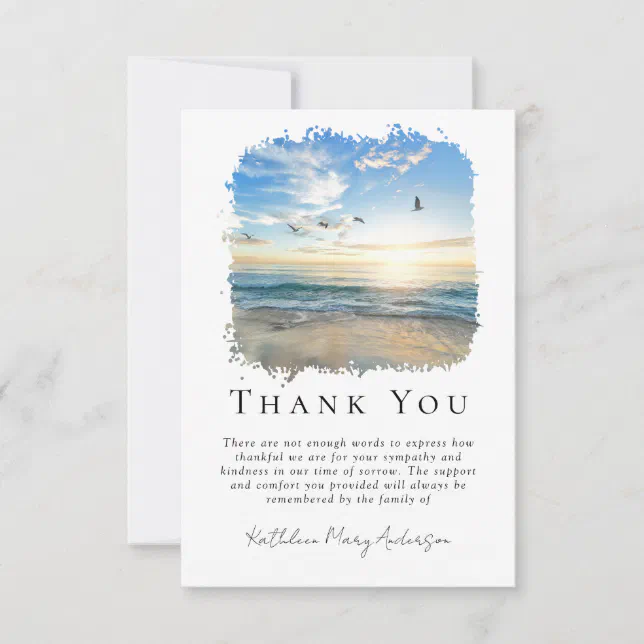 Simple Ocean Beach Funeral Sympathy Thank You Card | Zazzle