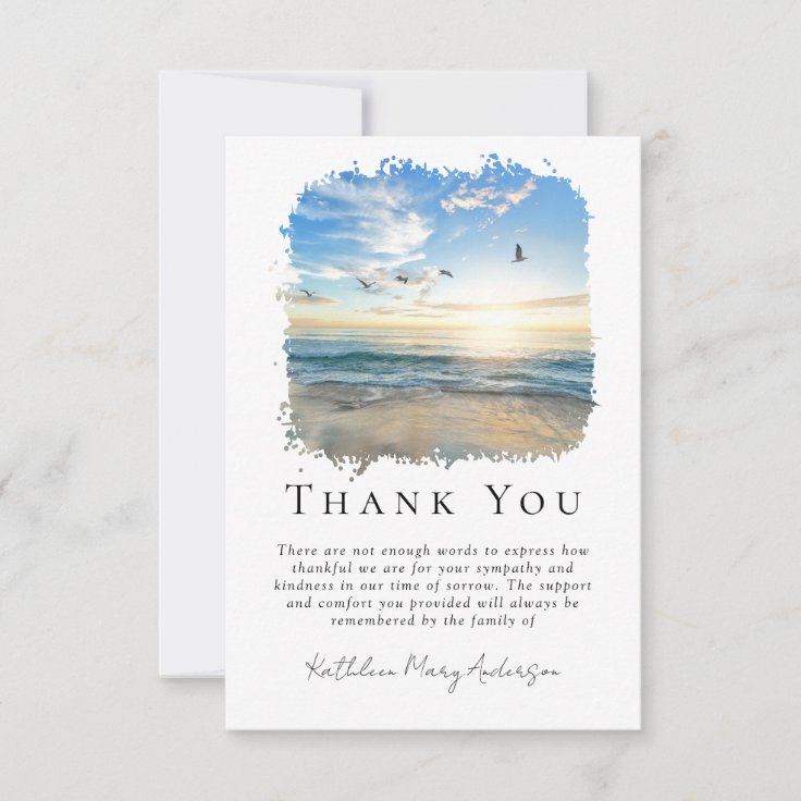 Simple Ocean Beach Funeral Sympathy Thank You Card | Zazzle
