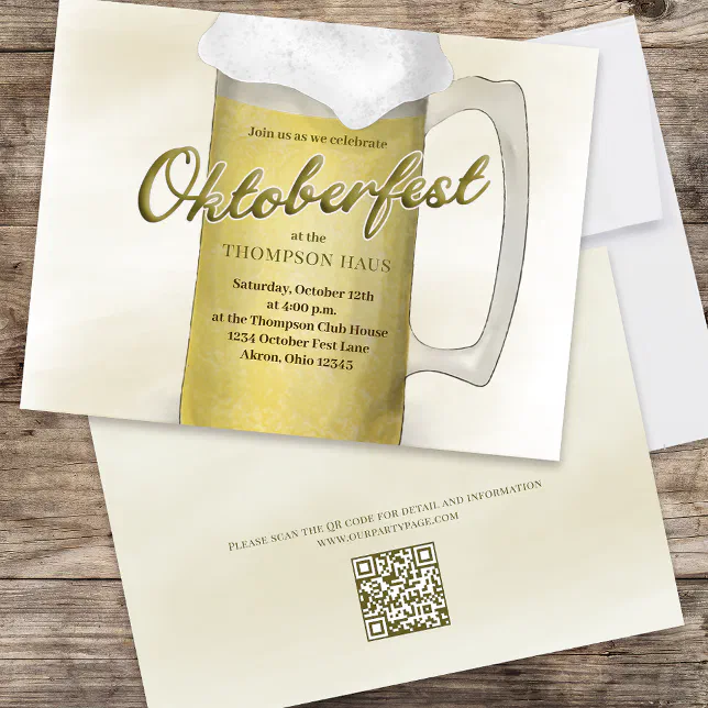 Simple Oktoberfest Watercolor Gold Beer QR Code Invitation | Zazzle