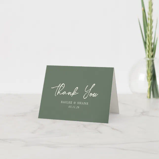 Simple Olive Green Modern Wedding Thank You Card | Zazzle