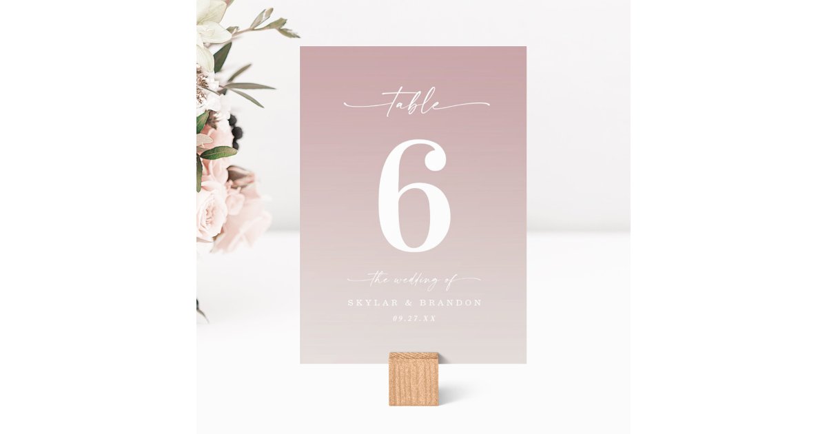 Simple Ombre Mauve Pink & Gardenia White Wedding Table Number | Zazzle
