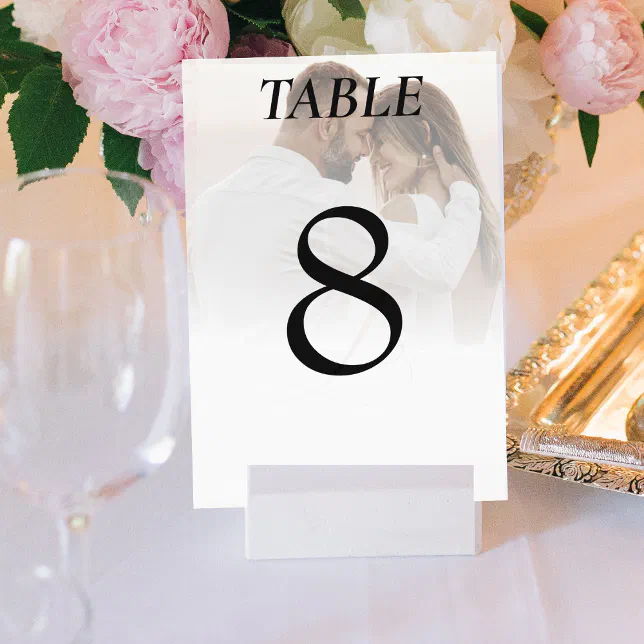 Simple Ombre White Photo Wedding Reception Table Number | Zazzle