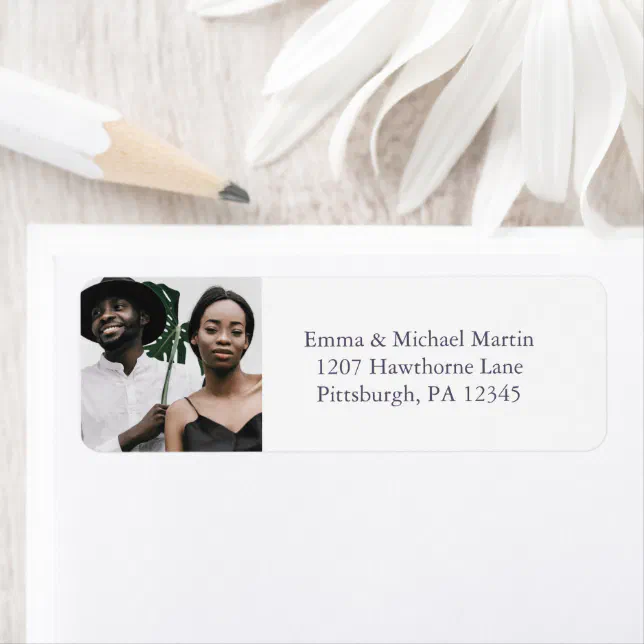 Simple One Photo Wedding Return Labels | Zazzle