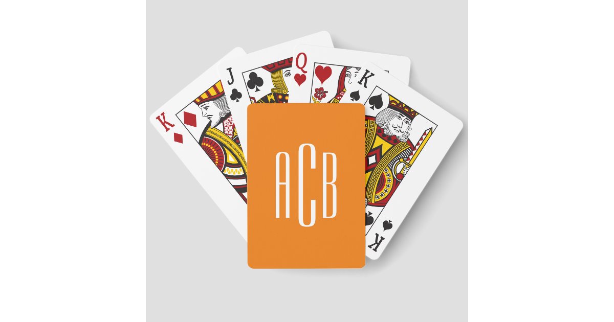 Simple Orange and White Three Letter Monogrammed Playing Cards | Zazzle