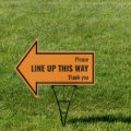 Simple Orange Black PLEASE LINE UP THIS WAY Sign | Zazzle