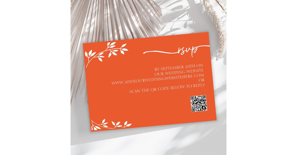 Simple Orange QR Code Menu Wedding Enclosure Card | Zazzle