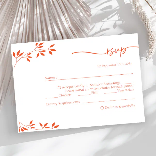 Simple Orange Spring Wedding Menu Choice RSVP Card | Zazzle