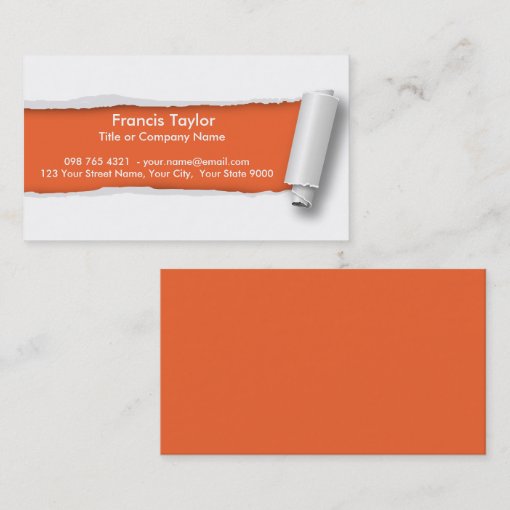 Simple, original orange ripped paper design... business card | Zazzle