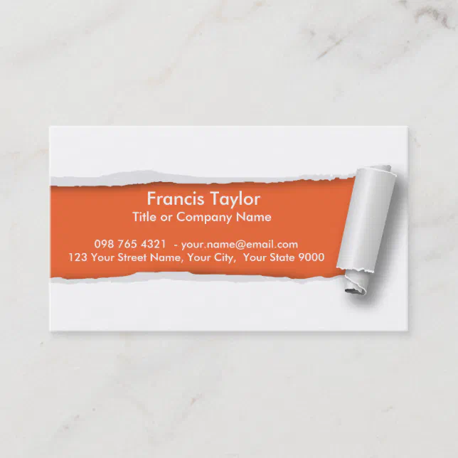 Simple, original orange ripped paper design... business card | Zazzle