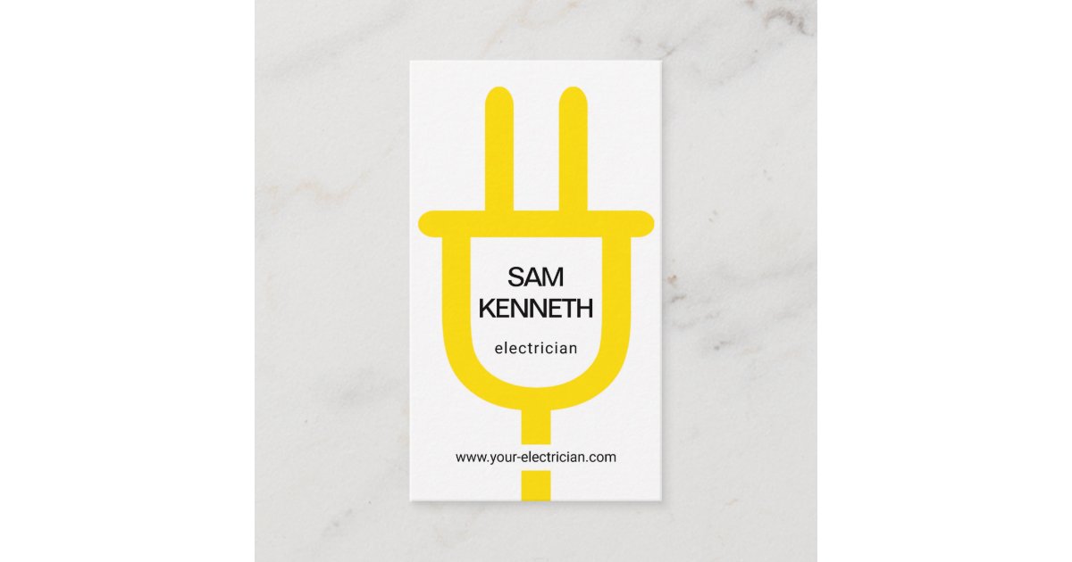 Simple Oversize Yellow Power Plug Electrician Business Card | Zazzle