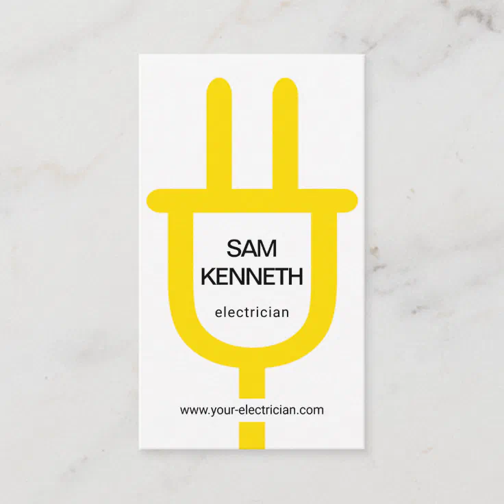 Simple Oversize Yellow Power Plug Electrician Business Card | Zazzle