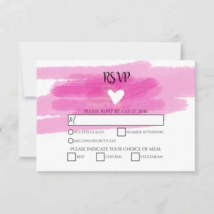 Simple Paint Strokes & Heart Wedding RSVP Cards | Zazzle