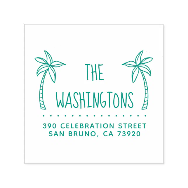 Simple Palm Trees Family Name Return Address Self-inking Stamp | Zazzle