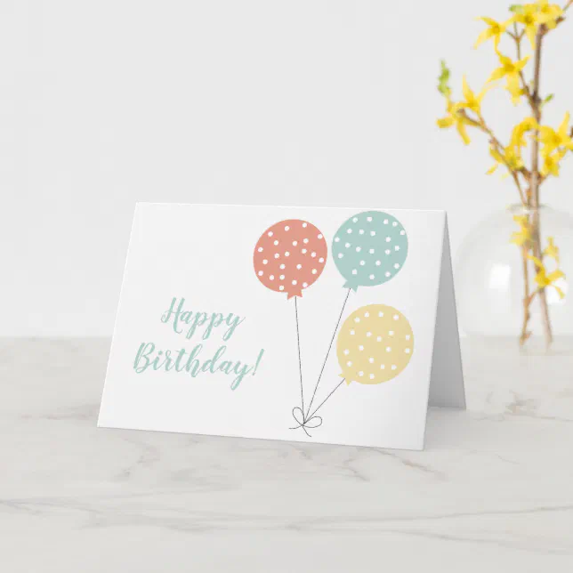 Simple Pastel Birthday Balloons Polka Dots Card | Zazzle