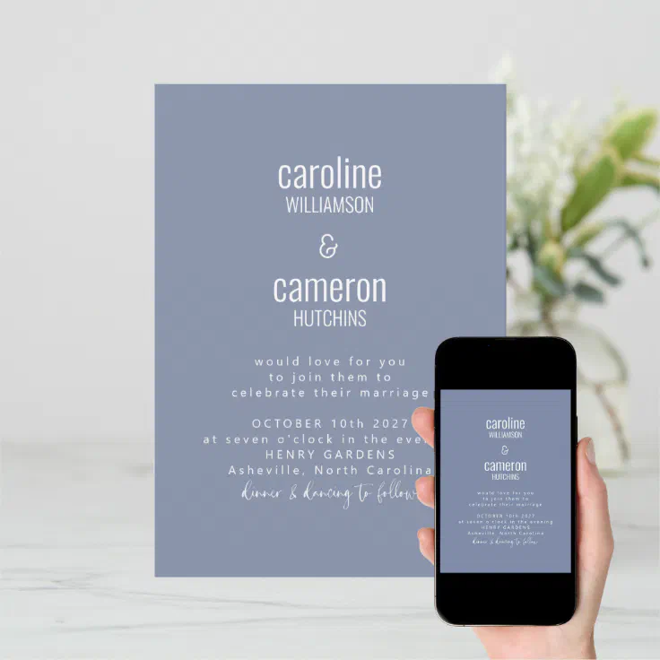 Simple Periwinkle Modern Typography Wedding Invitation | Zazzle
