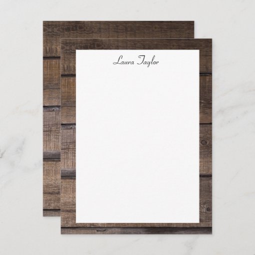 Simple Personalised Rustic Wood Stationery Flat Note Card | Zazzle