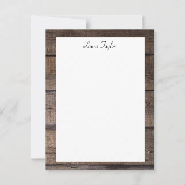 Simple Personalised Rustic Wood Stationery Flat Note Card | Zazzle