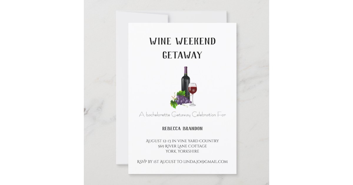 Simple Personalised Wine Weekend Getaway Invite | Zazzle