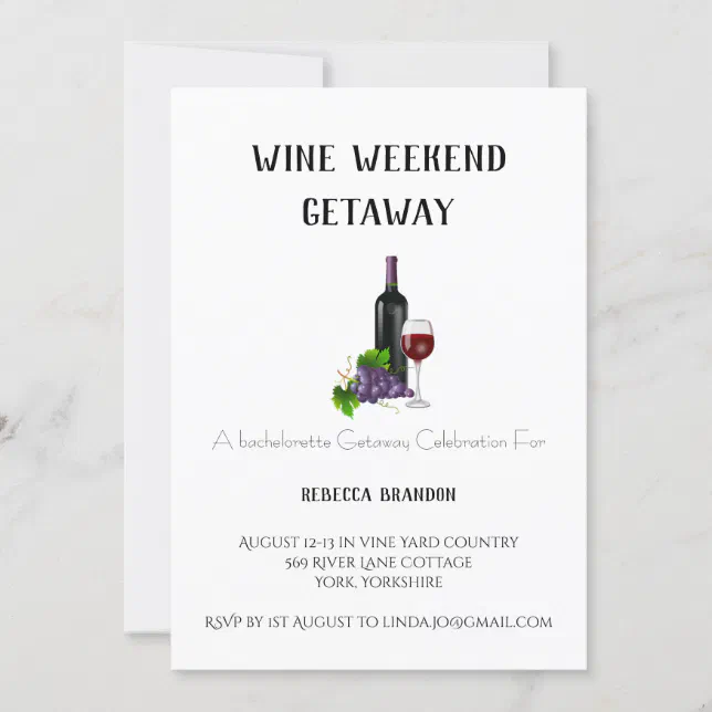 Simple Personalised Wine Weekend Getaway Invite | Zazzle