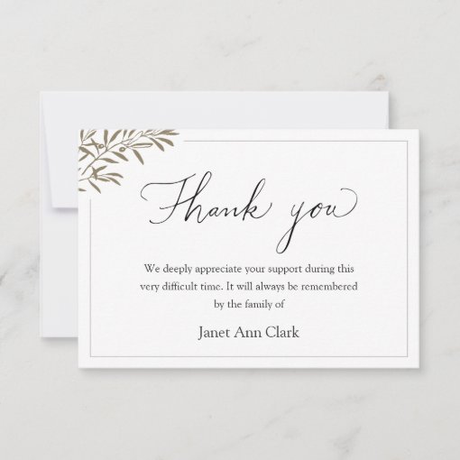 Simple Personalized Condolence Thank You Cards | Zazzle