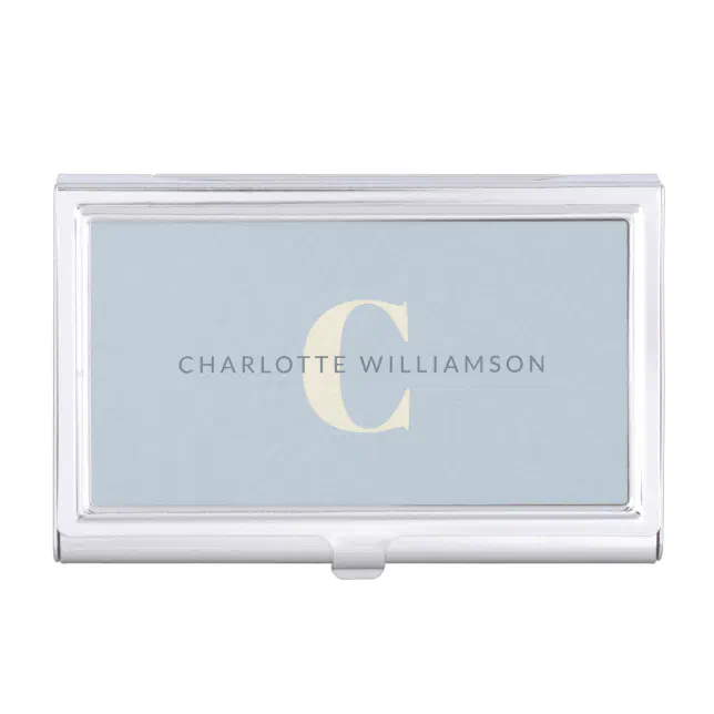 Simple Personalized Monogram and Name in Blue Business Card Case | Zazzle