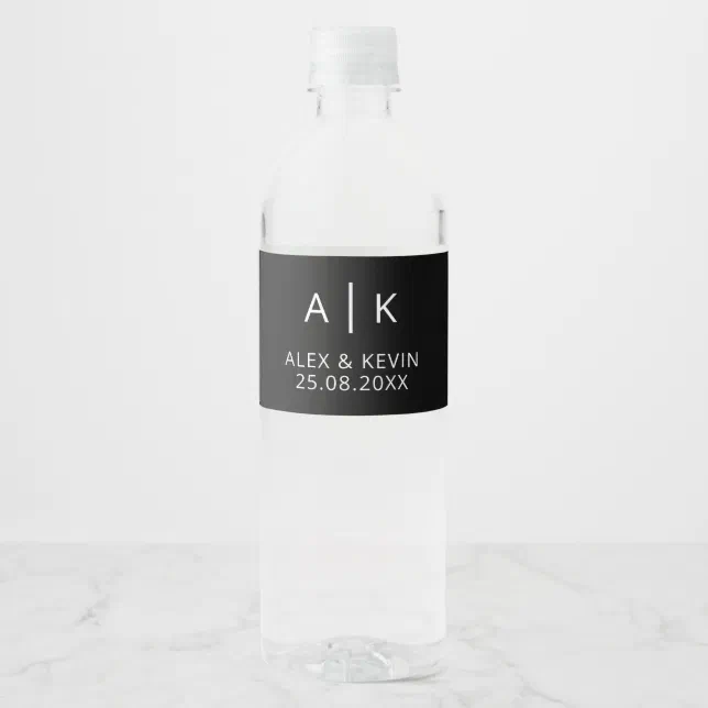 Simple Personalized Monogram Wedding Water Bottle Label | Zazzle