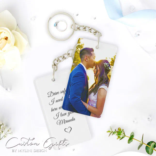 Simple Personalized Photo and Text Photo Keychain | Zazzle