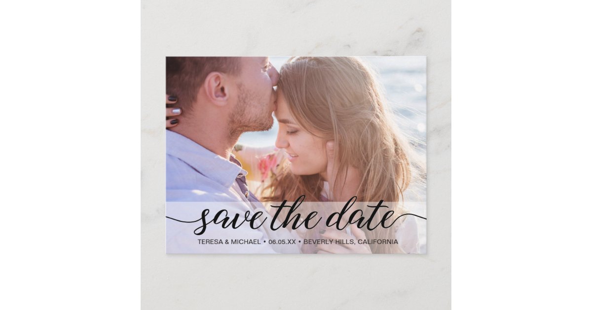 Simple Personalized Save the Date script Photo Postcard | Zazzle
