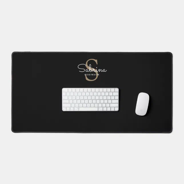 Simple Personalized Script Black Desk Mat | Zazzle