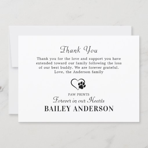 Simple Pet Memorial Pet Loss Poem Custom Dog Photo Thank You Card | Zazzle