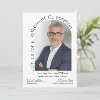 Simple Photo Arch Modern Retirement Party Invitation | Zazzle