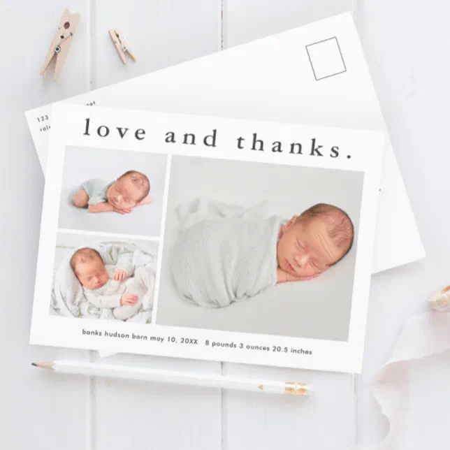Simple Photo Baby Birth Announcement Thank You Postcard | Zazzle