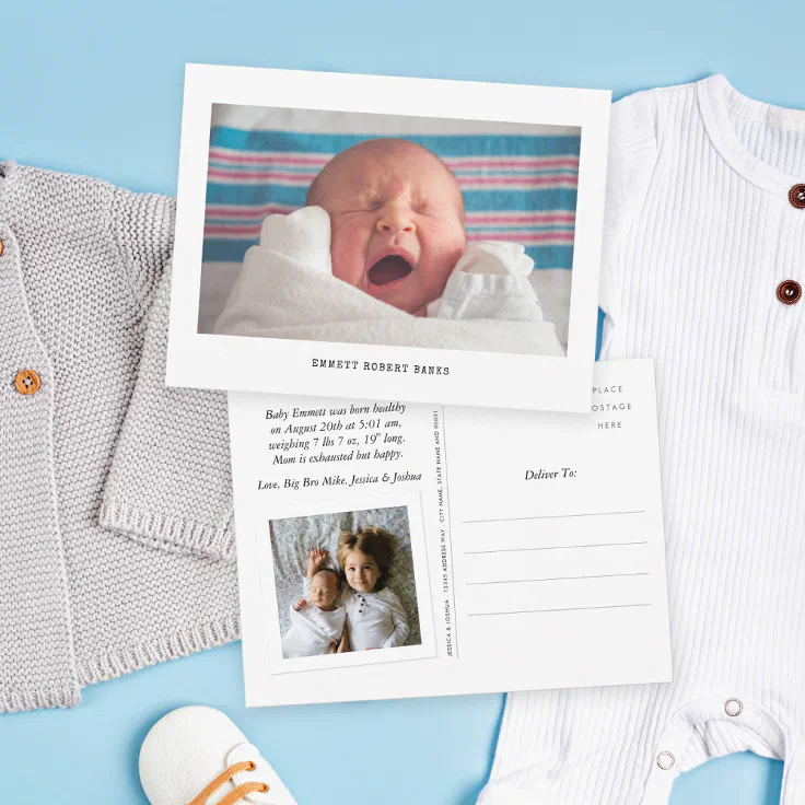 Simple Photo Birth Announcement Postcard | Zazzle