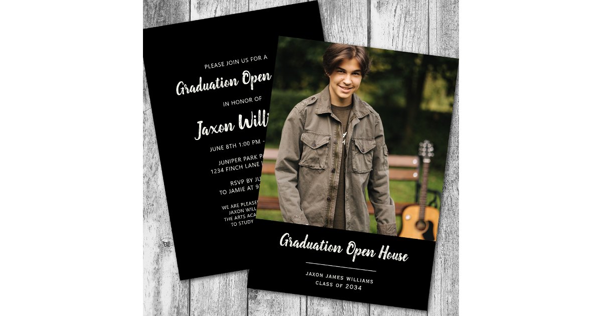 Simple Photo Black Graduation Open House Invitation | Zazzle