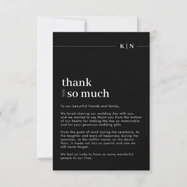 Simple Photo Black Monogram Wedding Thank You Card | Zazzle