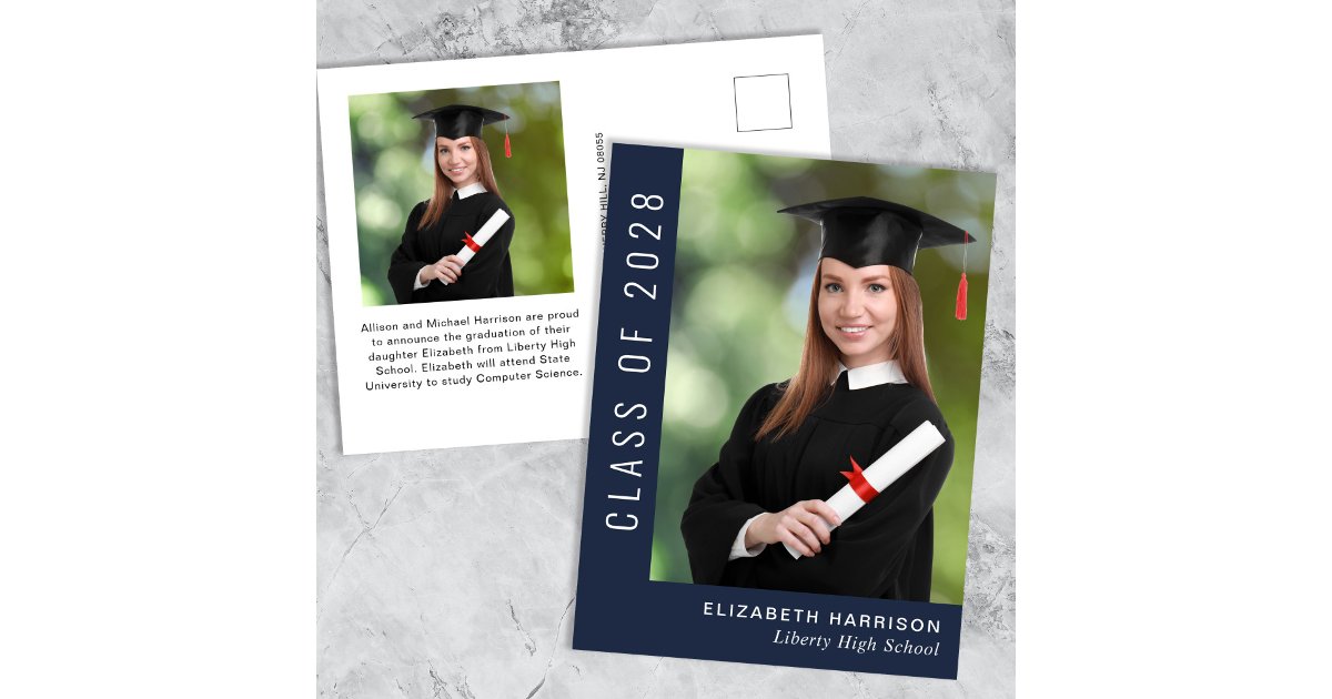 Simple Photo Blue Graduation Announcement Postcard | Zazzle