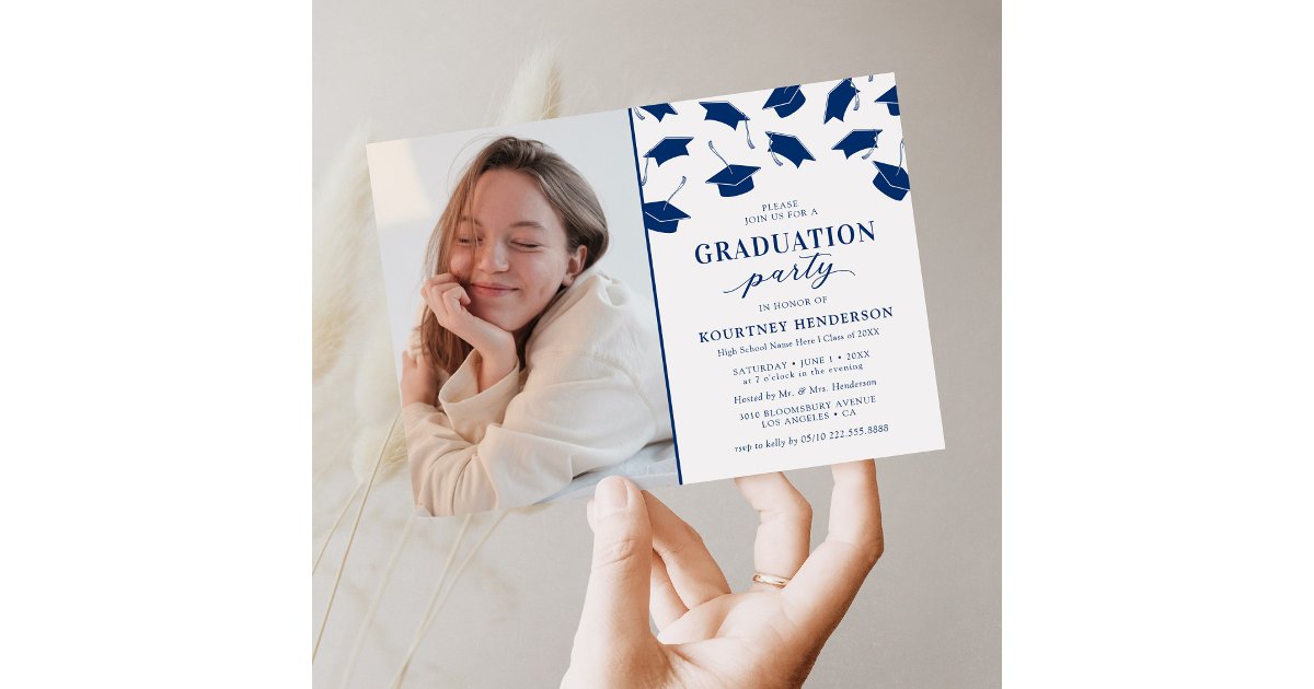 Simple Photo Blue Graduation Party Invitations | Zazzle