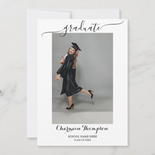 Simple Photo Collage Black and White Graduation Invitation | Zazzle