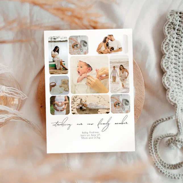 Simple Photo Collage Introducing Newborn Baby Thank You Card | Zazzle