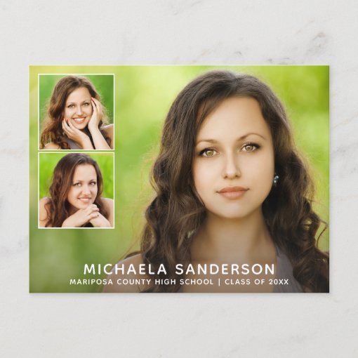 Simple Photo Collage Modern Graduation Announcement Postcard | Zazzle