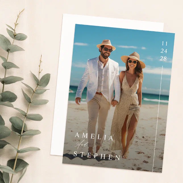 Simple Photo Elegant Beach Wedding Invitation | Zazzle